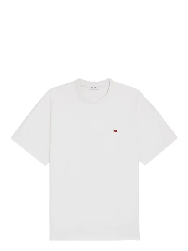 Celine Cotton Tshirt With Logo Embroidery - White