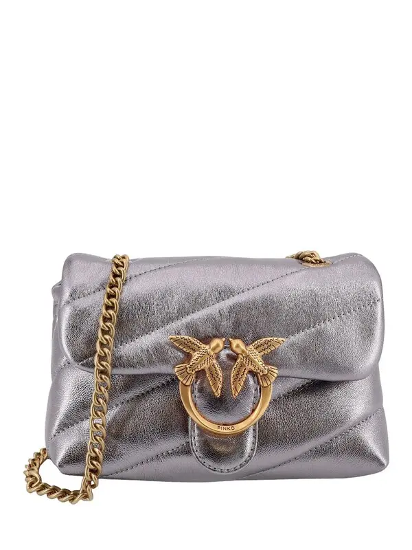 Pinko Laminated Leather Baby Love Puff Crossbody Bag - Silver