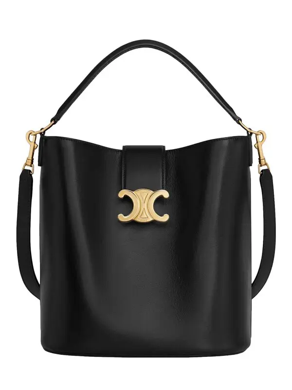 Celine Louise Medium Bucket Bag With Metal Triomphe Logo - Black