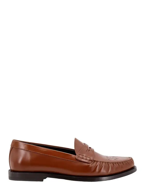 Celine Vivienne Leather Loafer With Perforated Triomphe Logo - Brown