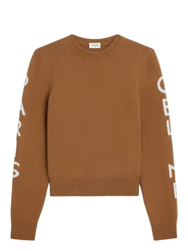 Celine Wool Sweater With Logo Inlay - Brown