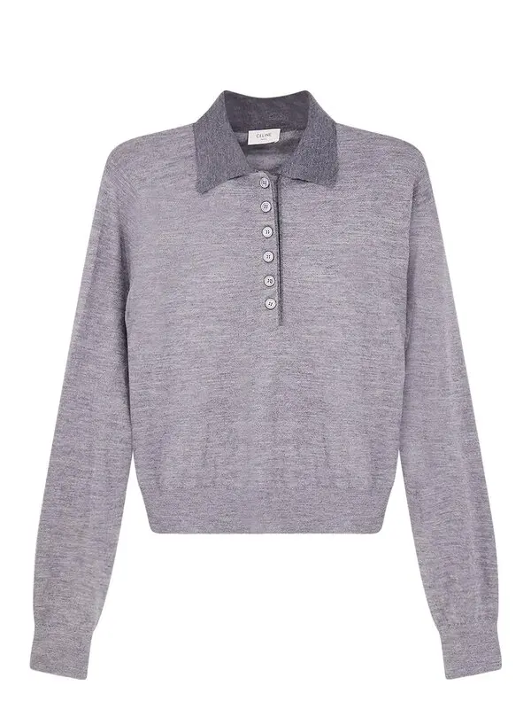 Celine Cashmere And Silk Polo Shirt With Logo - Grey
