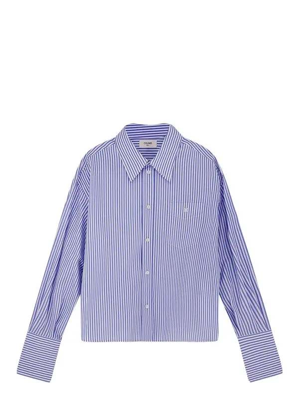 Celine Cropped Striped Cotton Shirt - Blue