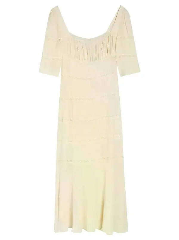 REFORMATION Laverna Lace Ruched Midi Dress - Neutrals