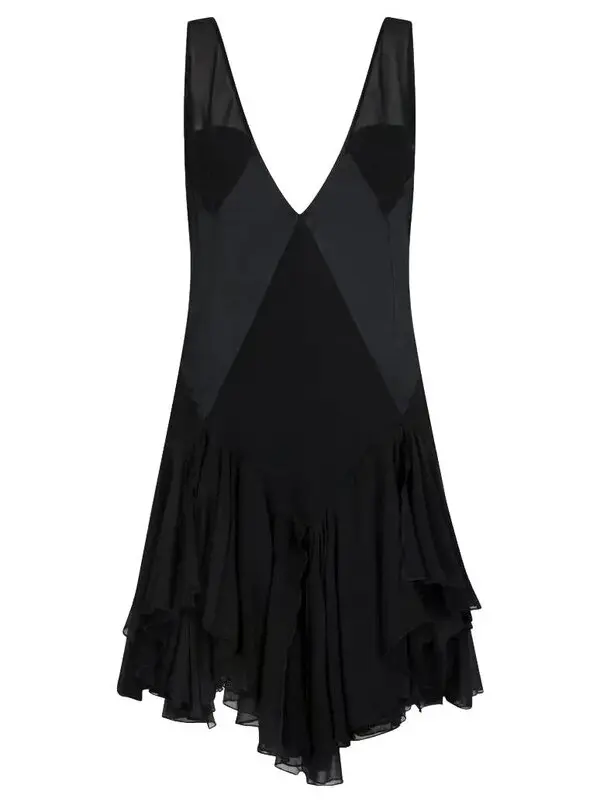 Attico V-neck Ruffled Dress - Black