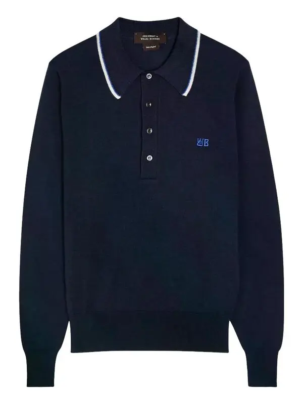 WALES BONNER Henry Trim-embroidered Polo Shirt - Blue