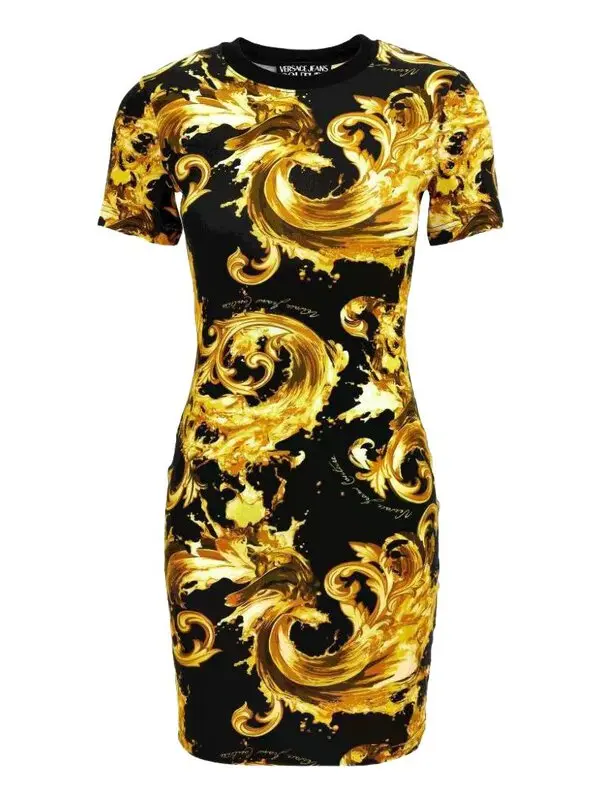 Versace Baroque-print Mini Dress - Black