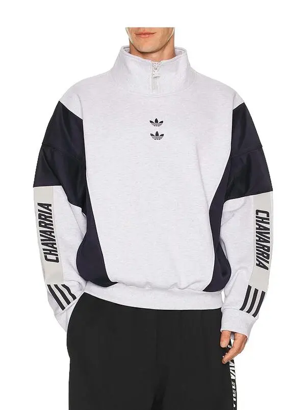 ADIDAS ORIGINALS X Willy Chavarria Watsonville Mock Neck Sweatshirt - Light Grey Heather & Legend Ink