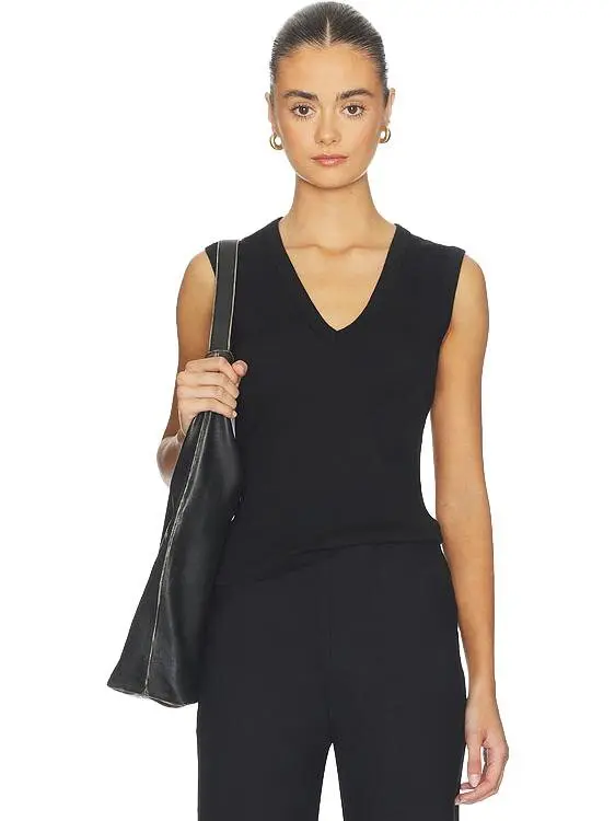 Enza Costa Classic Sleeveless V-neck Top - Black
