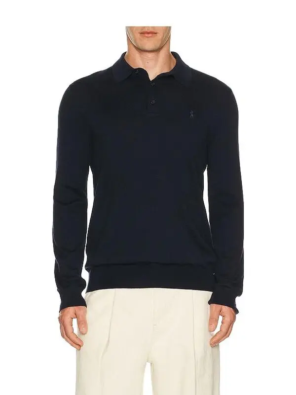 Polo Ralph Lauren Long Sleeve Merino Wool Button Placket Polo Sweater In Navy - Hunter Navy