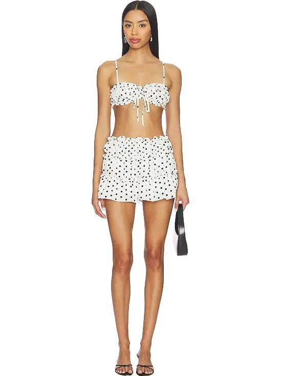 MORE TO COME Mandy Mini Skirt Set - White & Black Dot