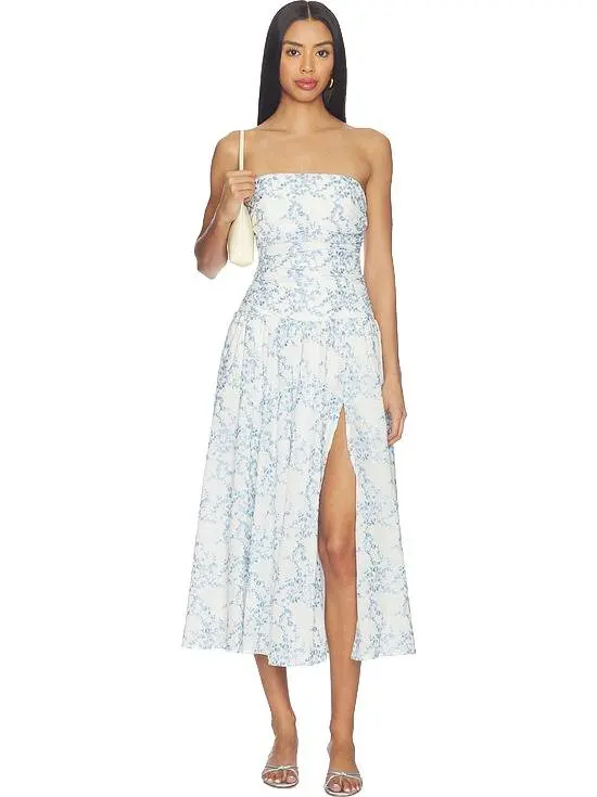 Majorelle Olenna Midi Dress - White & Blue