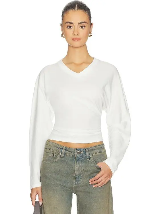 EB DENIM Acacia V Neck Long Sleeve Top - White
