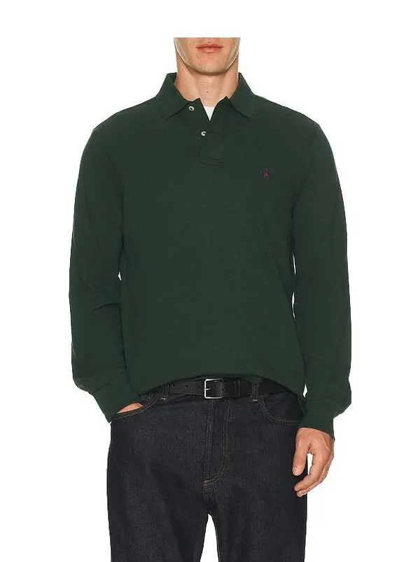 Polo Ralph Lauren Long Sleeve Mesh Polo In Dark Green - Scotch Pine Heather