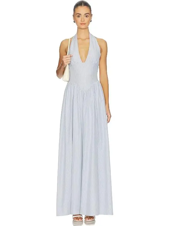 MORE TO COME Leeaster Halter Maxi Dress - Blue Stripe