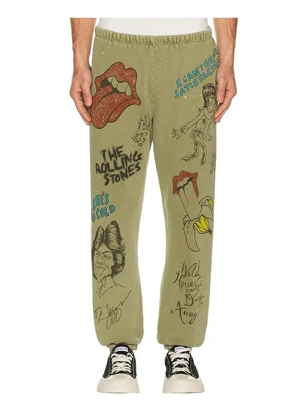 MadeWorn Rolling Stones Sketch P.e. Sweatpants In Green - Fatigue
