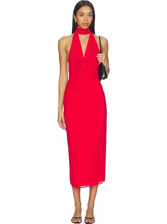 MORE TO COME Ria Halter Midi Dress - Cherry Red