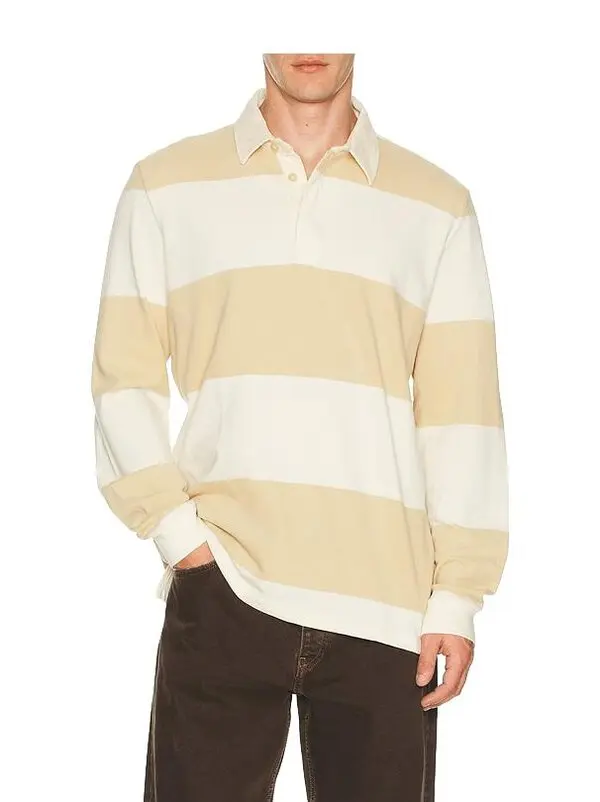 Marine Layer Sueded Rugby Polo In Cream - Warm Sand & Whitecap