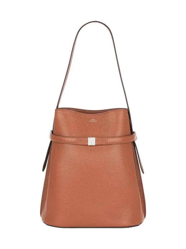TOTEME Belted Grained Leather Bucket Bag - Sienna