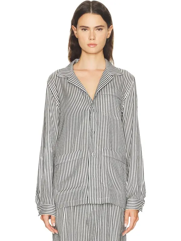 TOM FORD Striped Silk Pyjama Shirt - Black & White