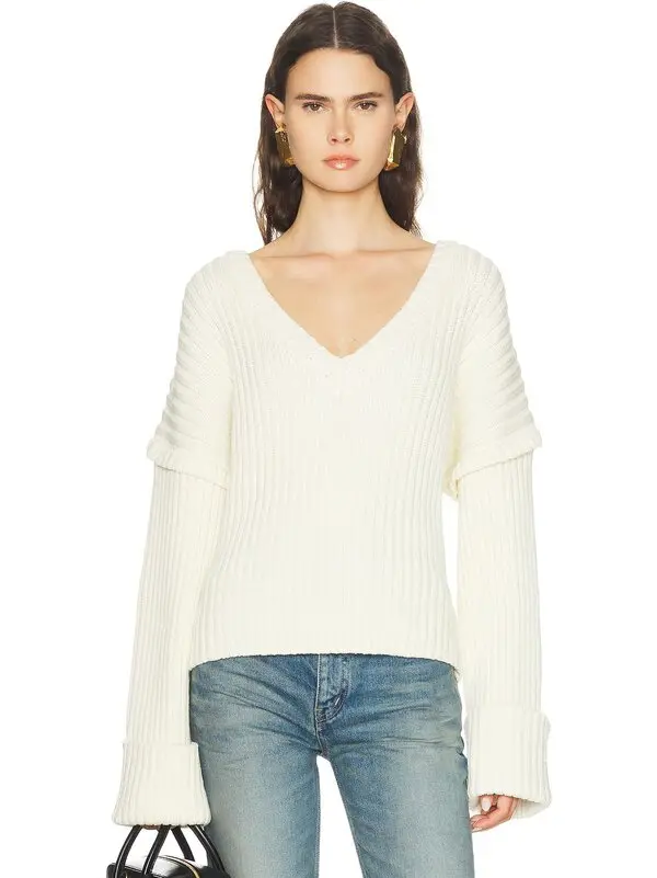 SAME Oversized V-neck Sweater - Cream