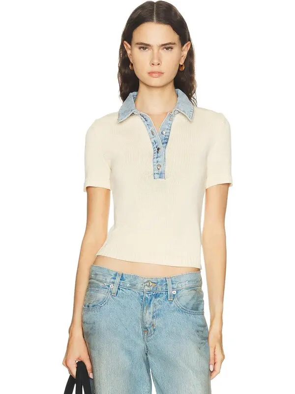 SEROYA Erika Top - Eggshell & Coastline Denim