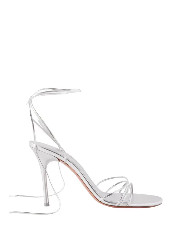 Amina Muaddi Lori Metallic Leather Sandals - Silver