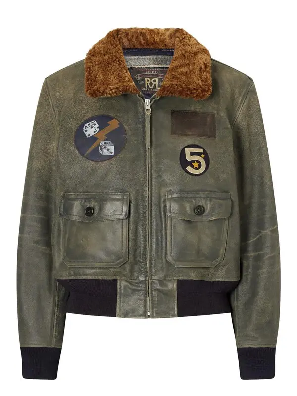 Ralph Lauren Harper Plush-trimmed Appliquéd Leather Bomber Jacket - Blue