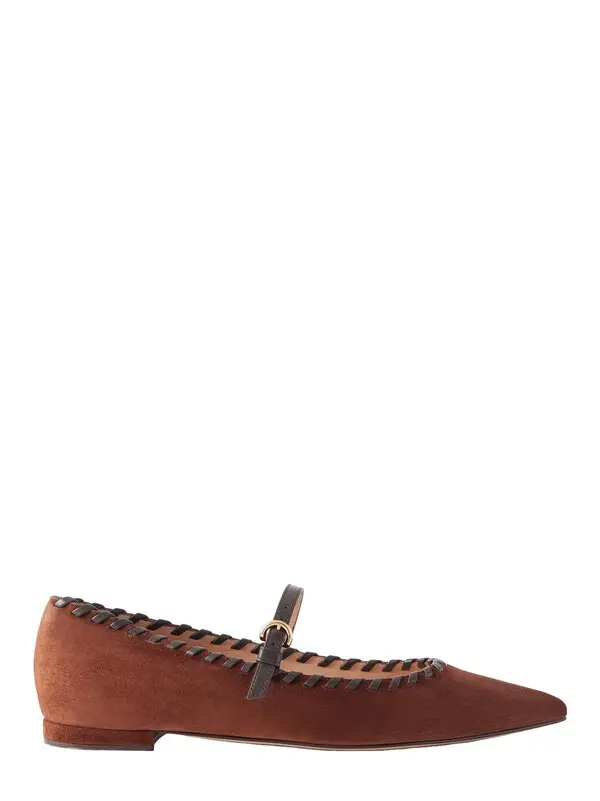 GIANVITO ROSSI Leather-trimmed Suede Mary Jane Ballet Flats - Brown