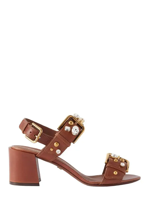 Dolce & Gabbana Embellished Leather Slingback Sandals - Brown