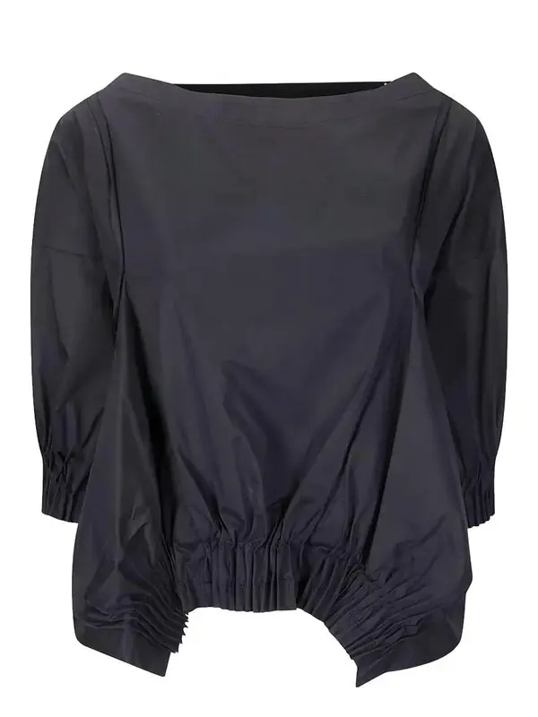 M.S.M. Asymmetric Pleated Blouse - Black