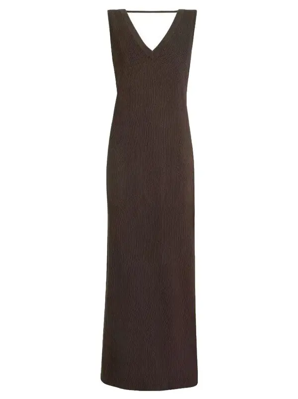 Brunello Cucinelli Cotton Rib Knit Dress With Monili - Brown