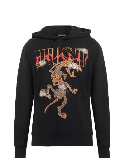Just Cavalli Hooded Sweatshirt With Appliqués And Print - Black