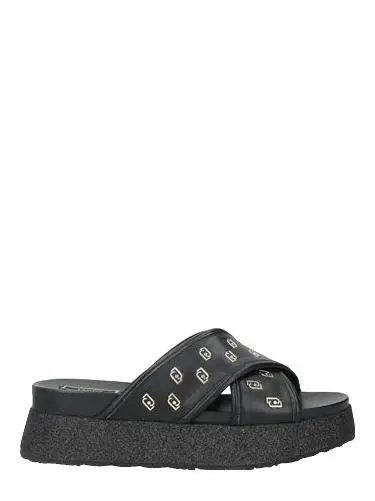 LIU •JO Logo Flatform Sandals - Black