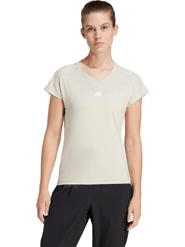 Adidas Aeroready Train Essentials V-neck Tee - Beige / White