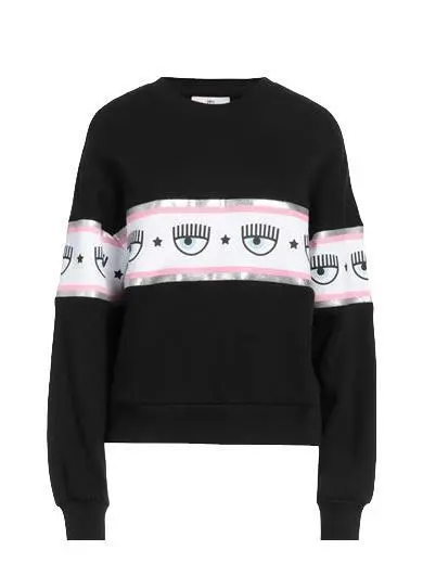 CHIARA FERRAGNI Fleece Sweatshirt With Glitter Print And Logo - Black