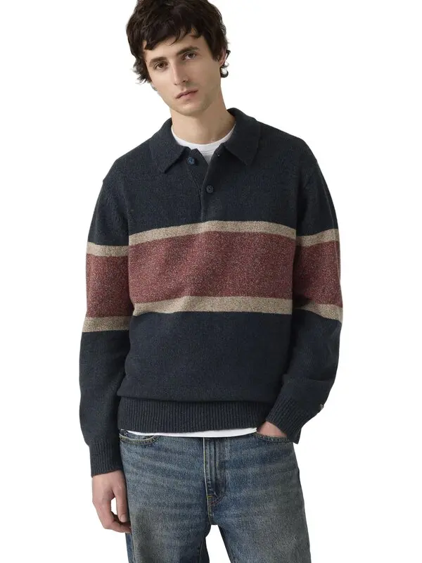 LEVI'S Redwood Rugby Sweater - Orson Stripe Navy Blazer Heather