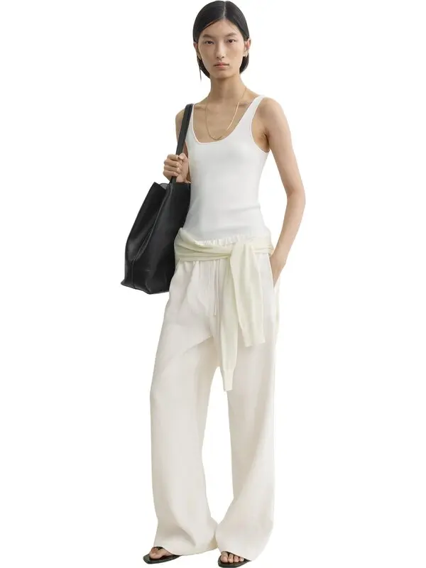 TOTEME Woven Stripe Drawstring Trousers - White