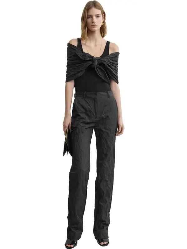 TOTEME Crinkled Cotton Trousers - Black