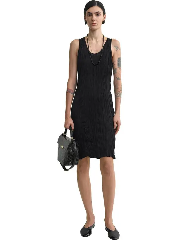 TOTEME Crinkled Knit Tank Dress - Black