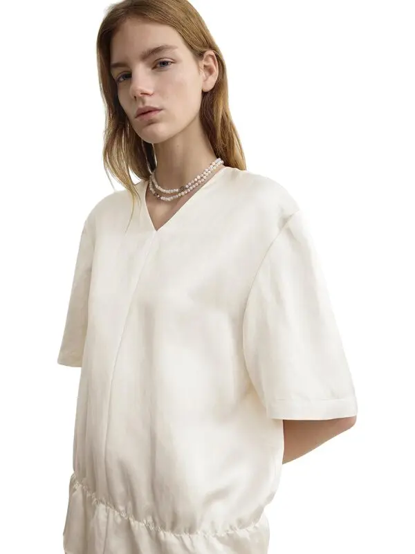 TOTEME Satin V-neck Pullover - White