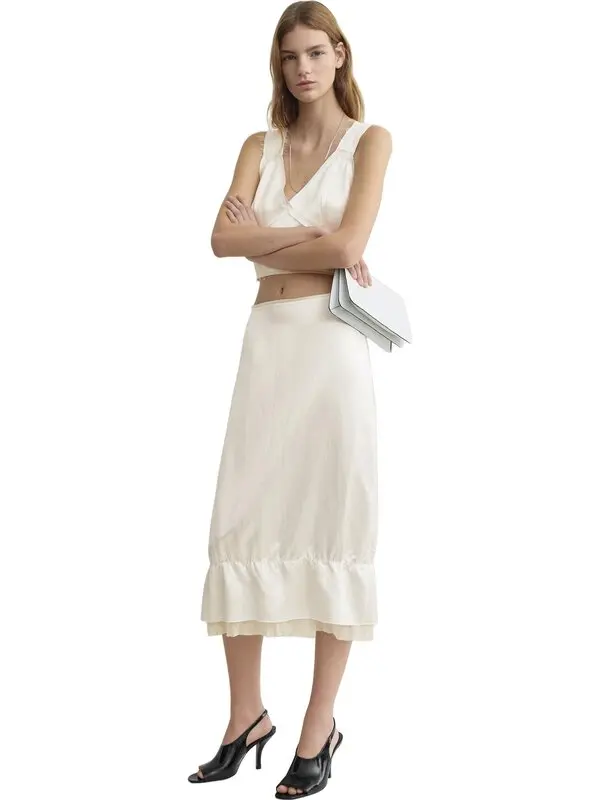 TOTEME Layered Satin Skirt - White
