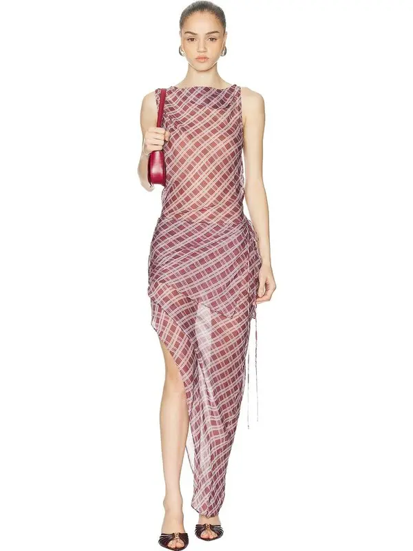 EAVES Phoebe Asymmetric Dress - Berry Plaid