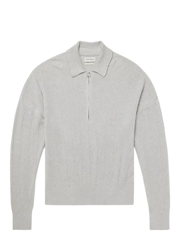 Oliver Spencer Brice Ribbed Organic Cotton And Merino Wool-blend Half-zip Sweater - Gray