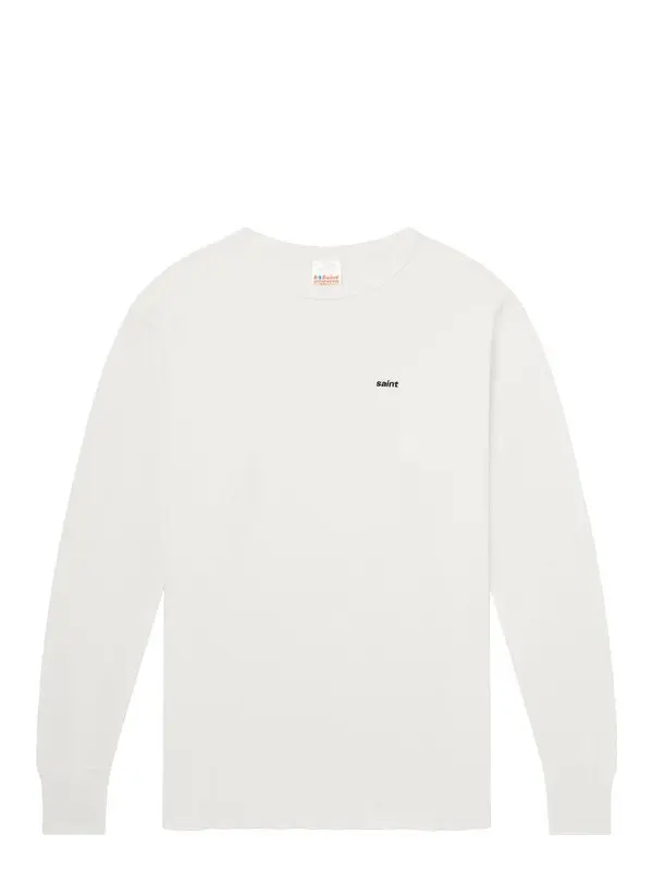 SAINT MXXXXXX Thermal Logo-embroidered Honeycomb-knit Cotton T-shirt - White
