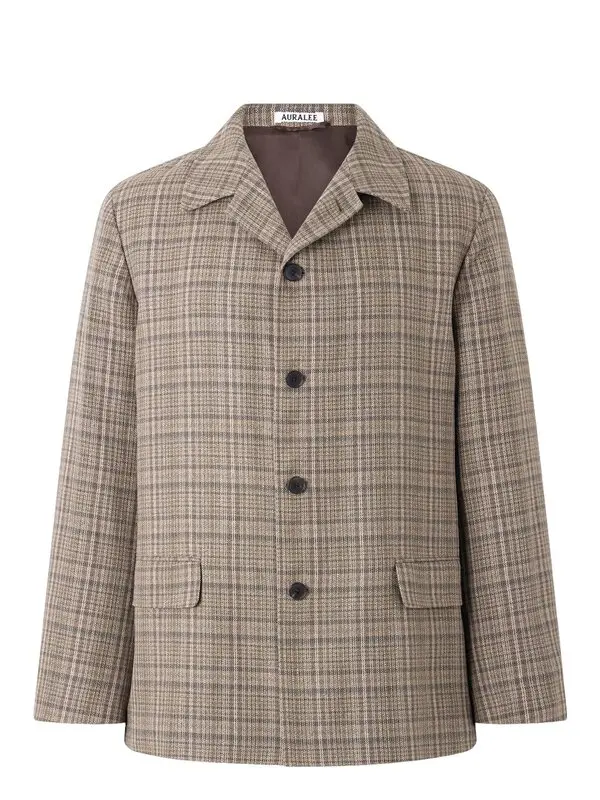 Auralee Checked Silk And Linen-blend Tweed Jacket - Brown