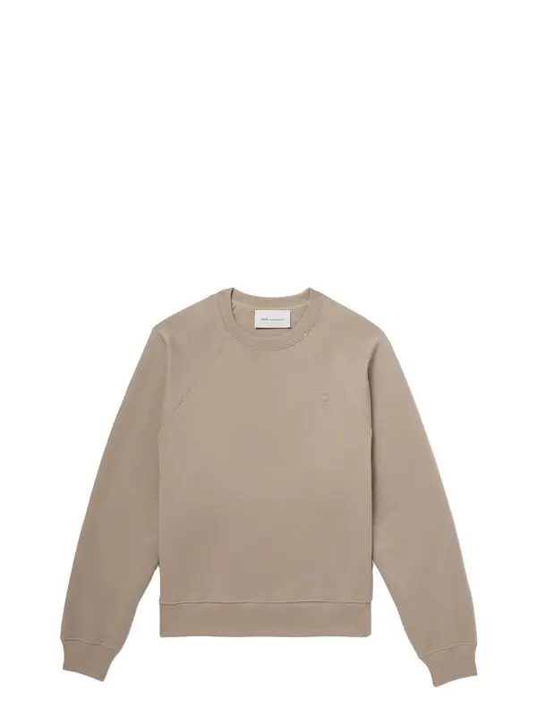 Ami Logo-embroidered Cotton-jersey Sweatshirt - Neutrals