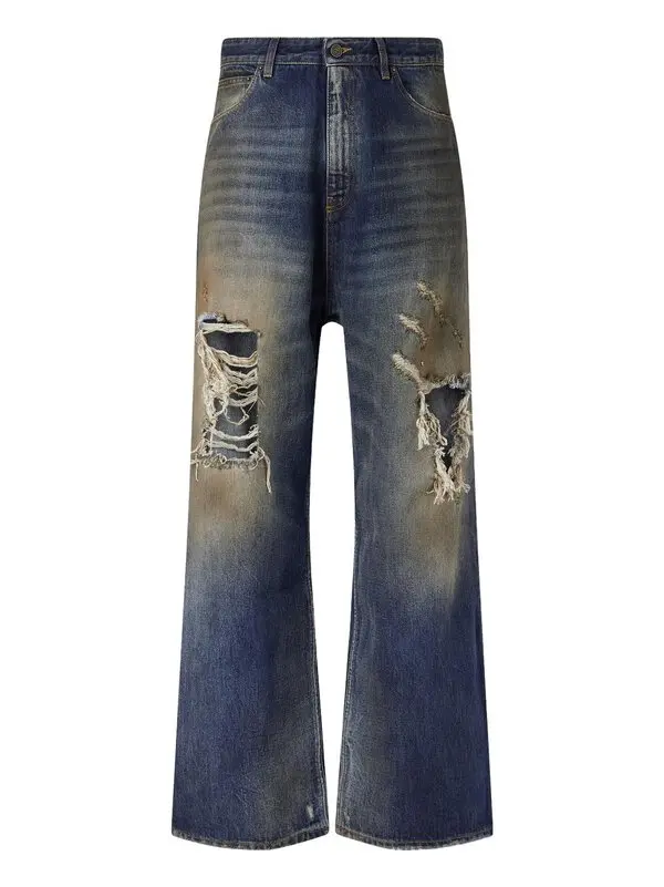 Vetements Trashed Wide-leg Distressed Jeans - Blue