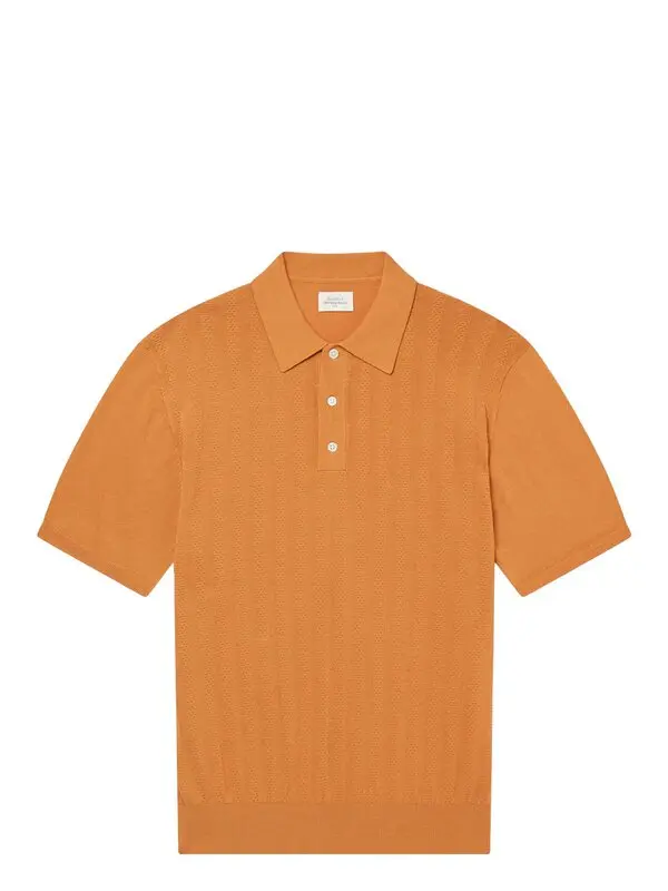 Hartford Pointelle-knit Cotton Polo Shirt - Orange