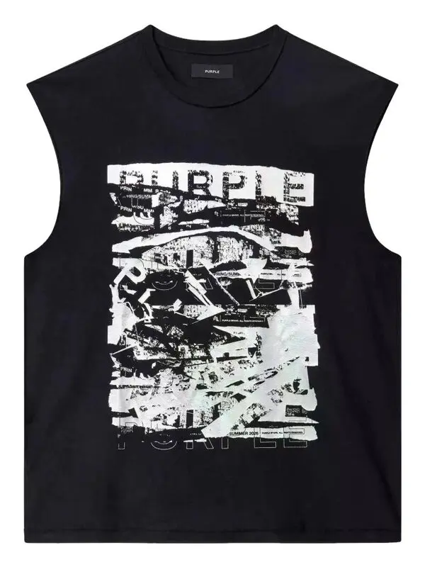 PURPLE BRAND Graphic Sleeveless T-shirt - Black